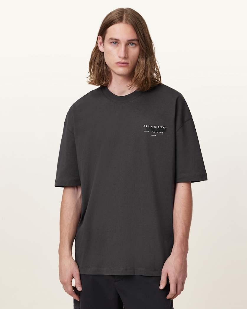 Redact Oversized Embroidered Logo T-Shirt Washed Black | ALLSAINTS US
